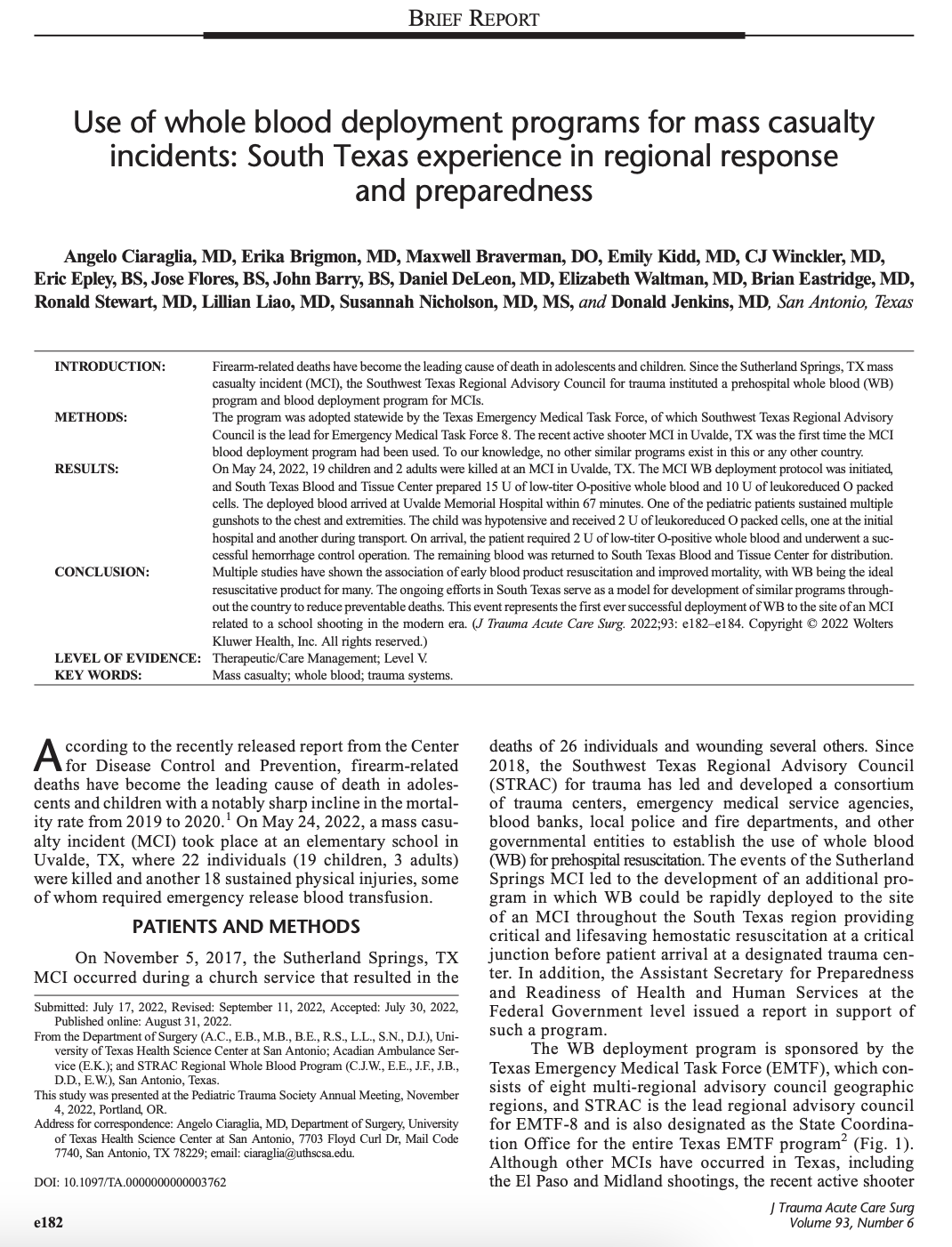 Use of Whole Blood Deployment Programs for Mass Casualty Incidents ...